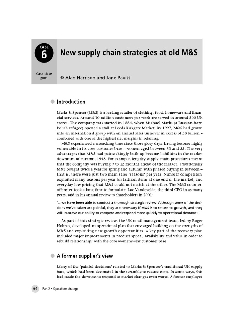 Operations Strategy Case - New Supply Chain Strategies | PDF