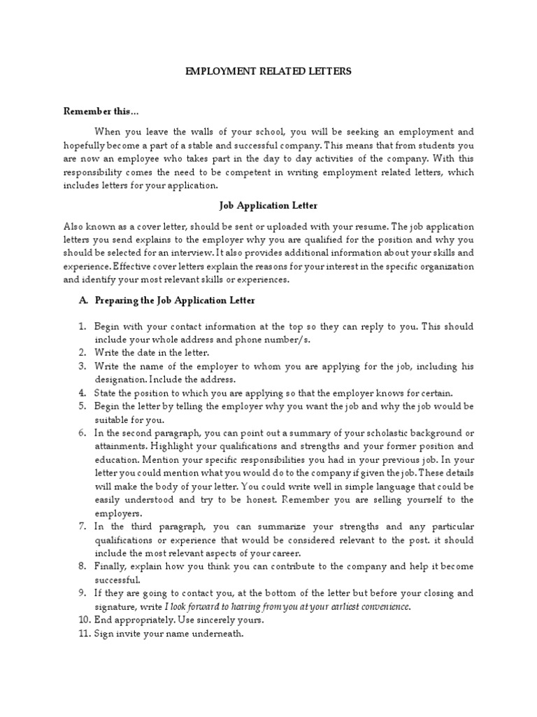 Employment Related Letter | Download Free PDF | Résumé | Employment