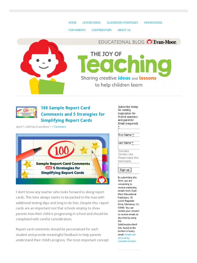 100 Sample Report Card Comments and 5 Strategies For Simplifying Report ...