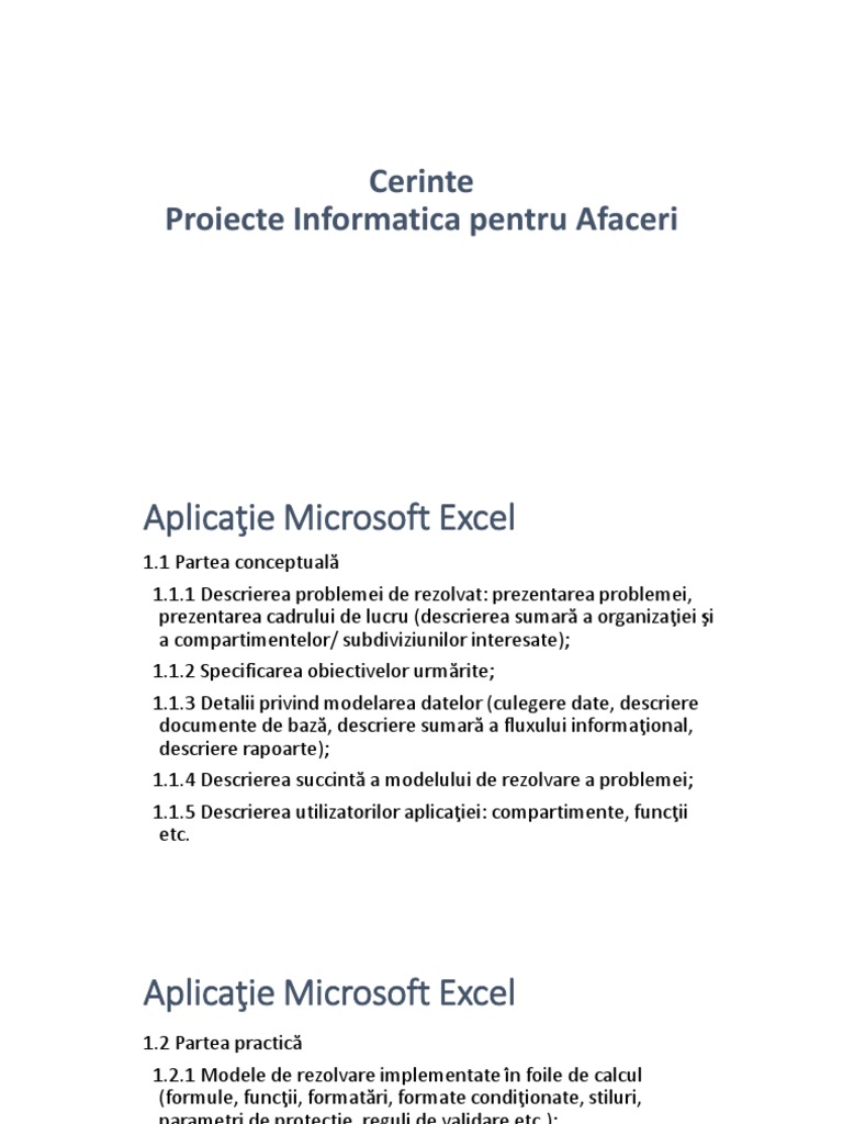 Cerinte Proiecte Informatica Pentru Afaceri | PDF