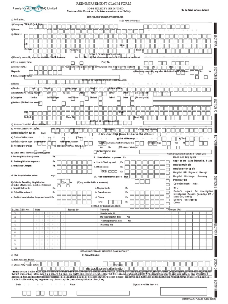 IRDA Reimbursement Claim Form | PDF | Insurance | Health Sciences