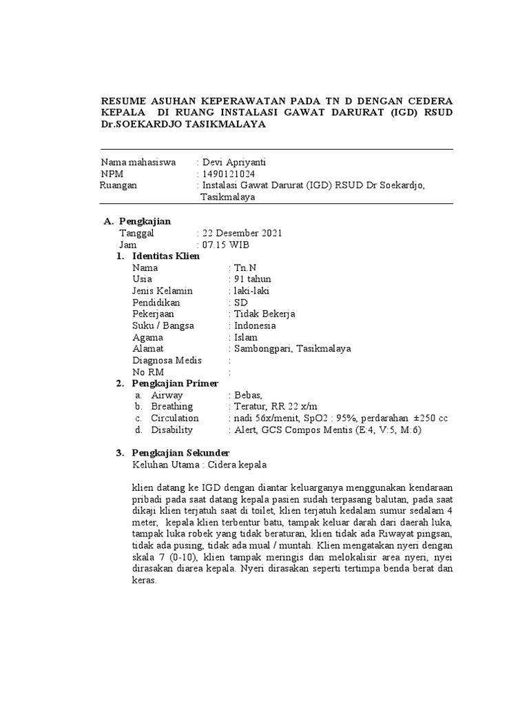 Resume Igd Trauma Kepala | PDF