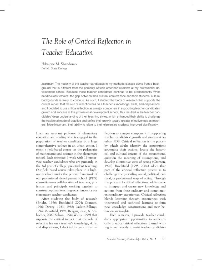 The Role of Critical Reflection in Teacher Education | PDF | Teachers ...