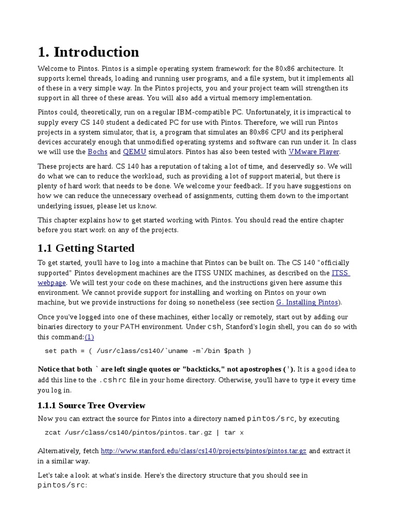 Getting Started with Pintos: An Introduction to the Pintos Operating ...