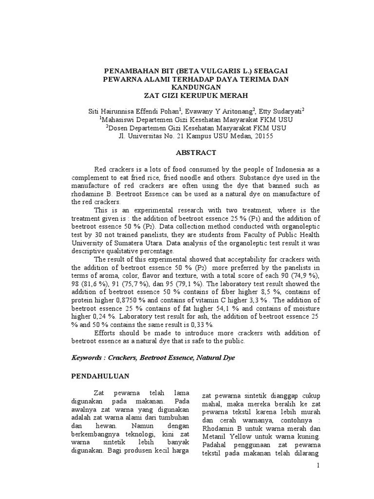 Penambahan Bit Beta Vulgaris L Sebagai Pewarna Alami Terhadap Daya ...