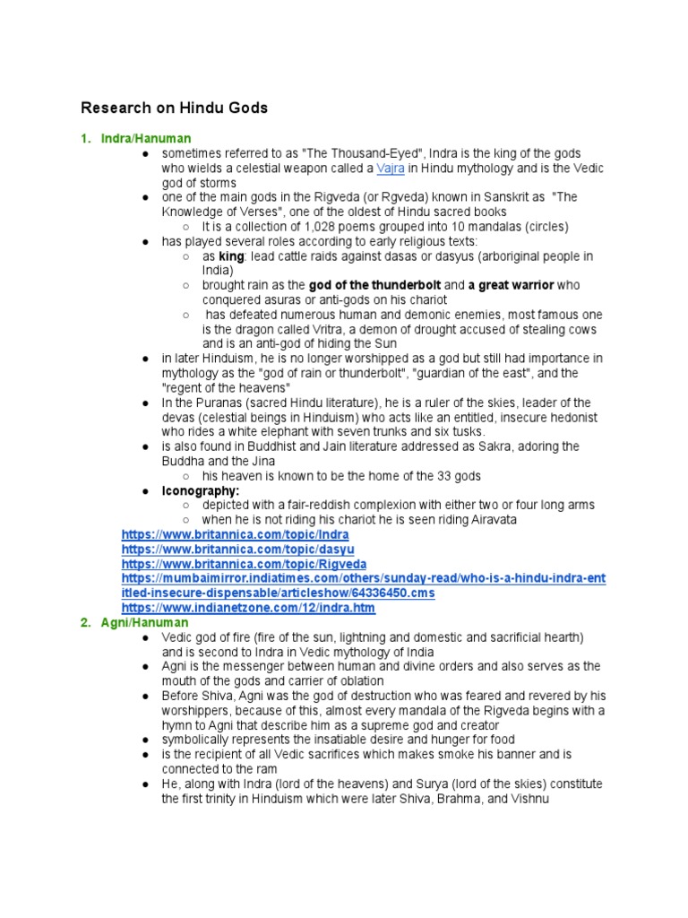 Research On Hindu Gods: 1. Indra/Hanuman | PDF | Devi | Shiva