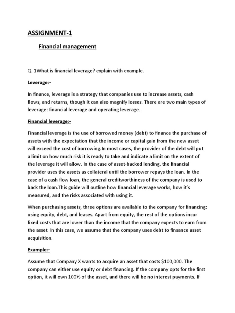 Assignment-1: Financial Management | PDF | Leverage (Finance) | Cost Of ...