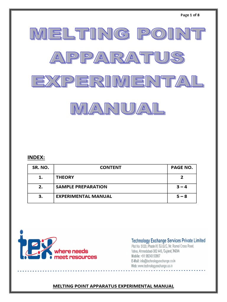 Melting Point Apparatus Experimental Manual | PDF | Melting Point | Melting