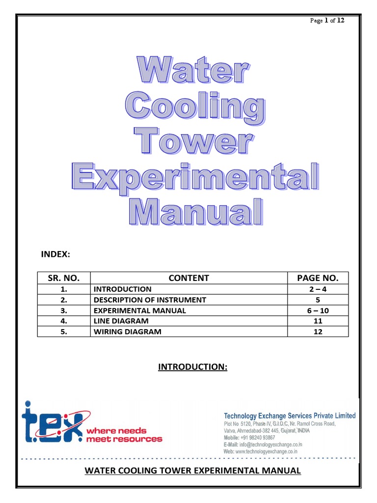 Water Cooling Tower Experimental Manual | PDF | Humidity | Atmosphere Of Earth