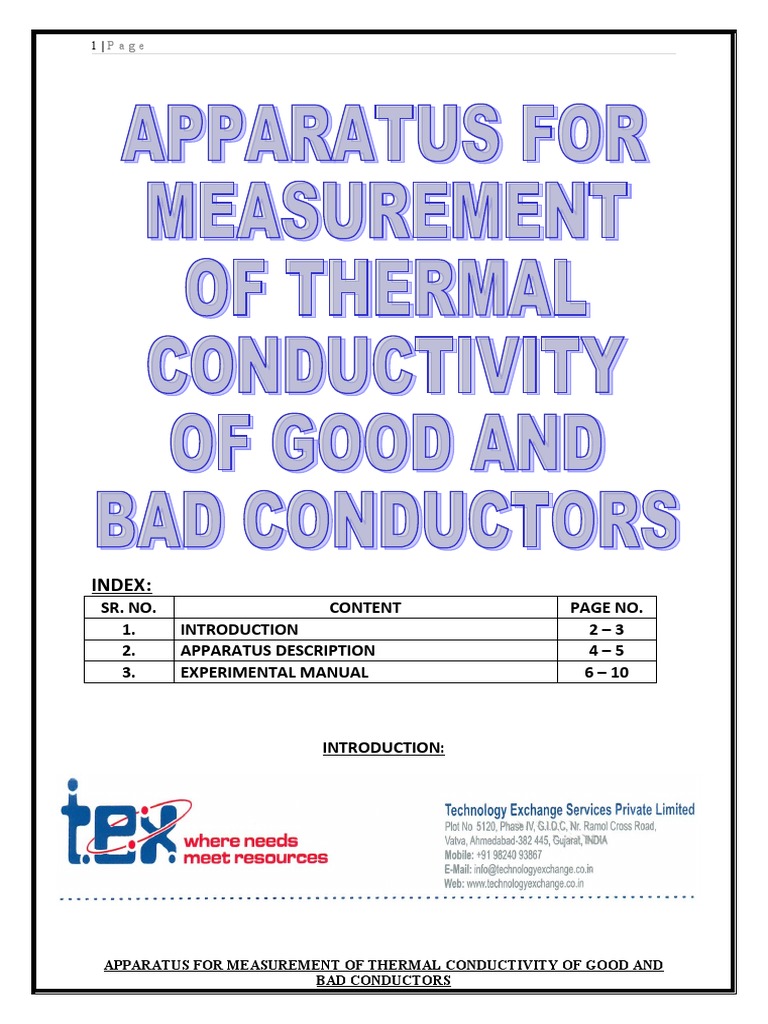 Apparatus For Measurement of Thermal Conductivity of Good and Bad ...