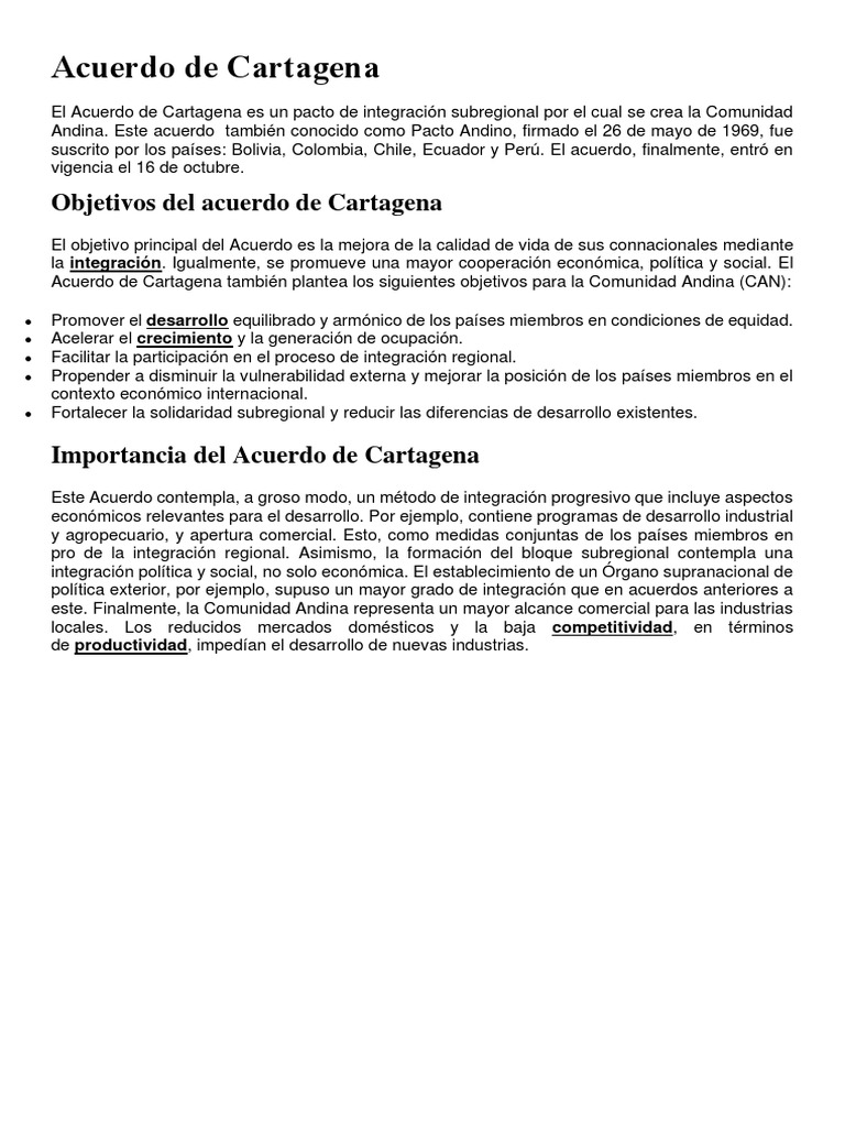 Acuerdo de Cartagena 1969 | PDF