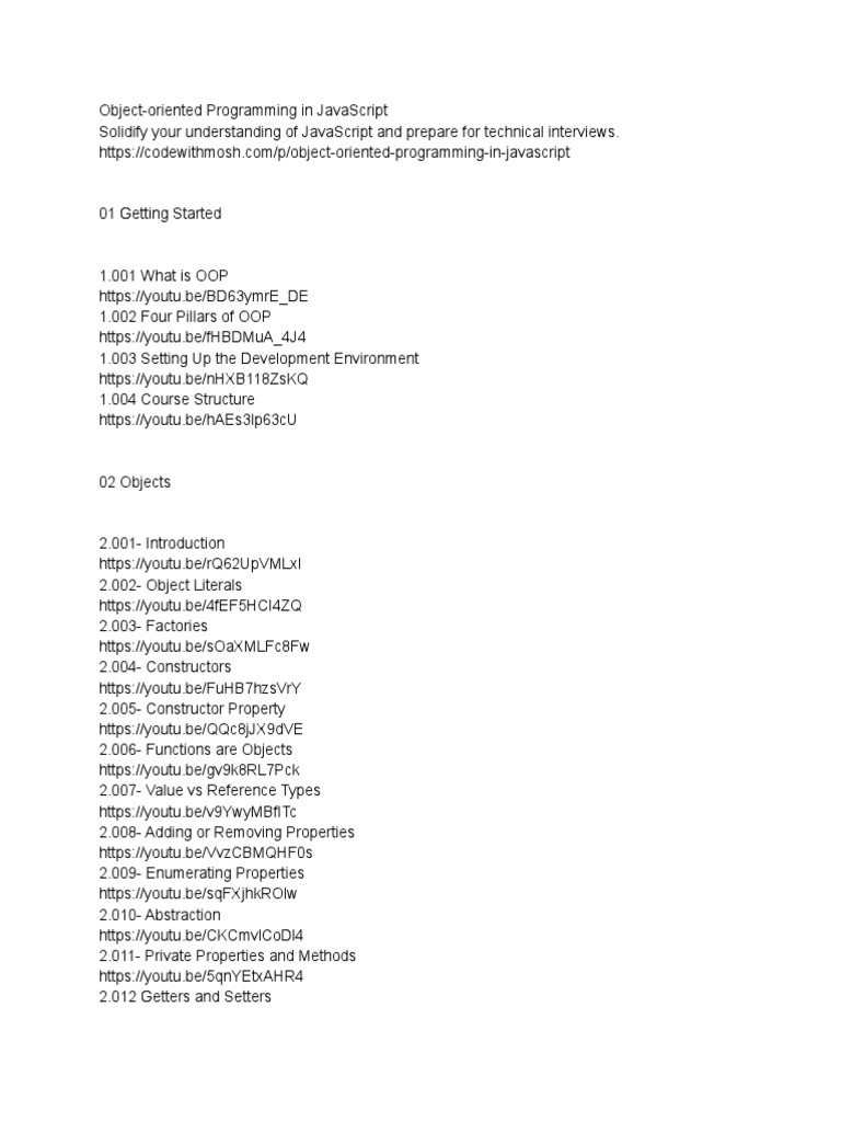 Code With Mosh - Object-Oriented Programming in JavaScript | PDF ...