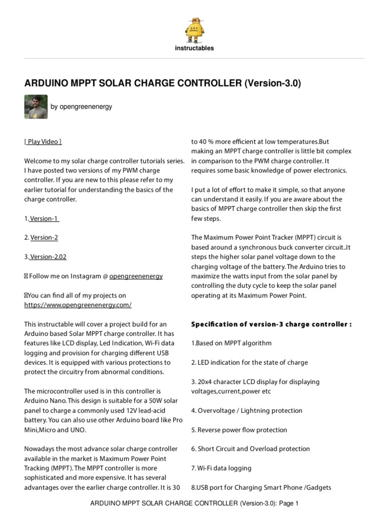 Arduino MPPT Solar Charge Controller Guide | PDF | Capacitor | Electronics