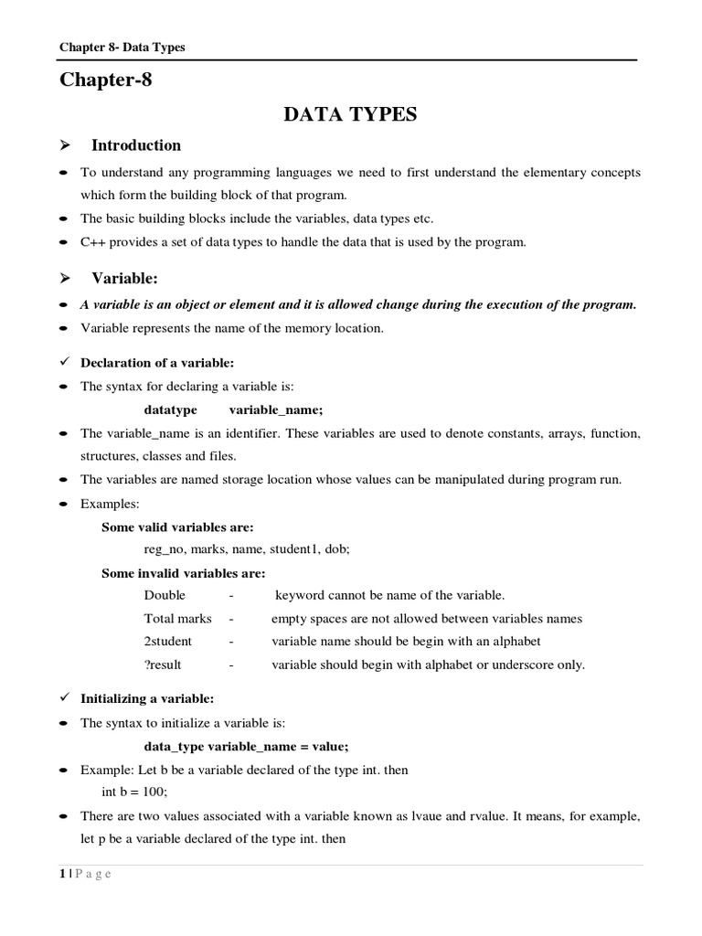 Chapter 8 Data Types Introduction Pdf Variable Computer Science Data Type