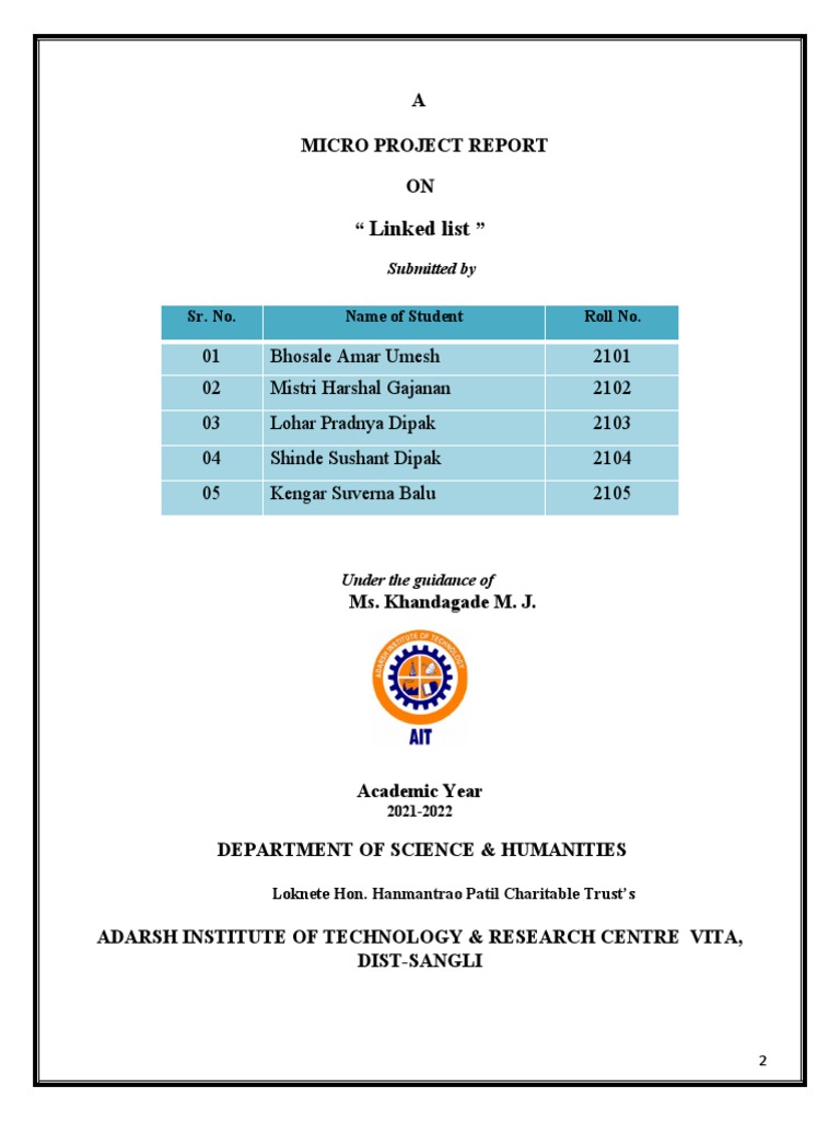 Linked List: A Micro Project Report ON " " | PDF | Software | Computer ...