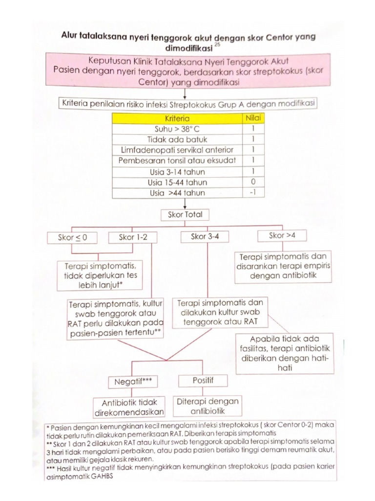 Alur Tatalaksana Nyeri Tenggorok Akut Dengan Skor Centor Yang | PDF