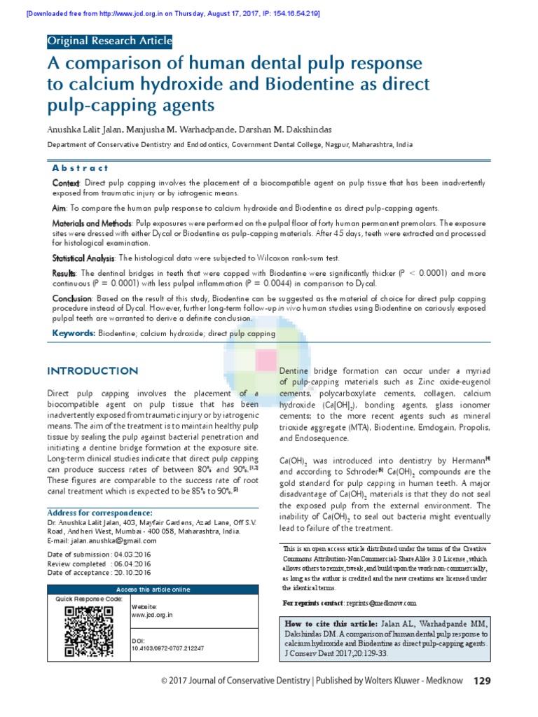 A Comparison of Human Dental Pulp Response To Calc | PDF | Dentin ...