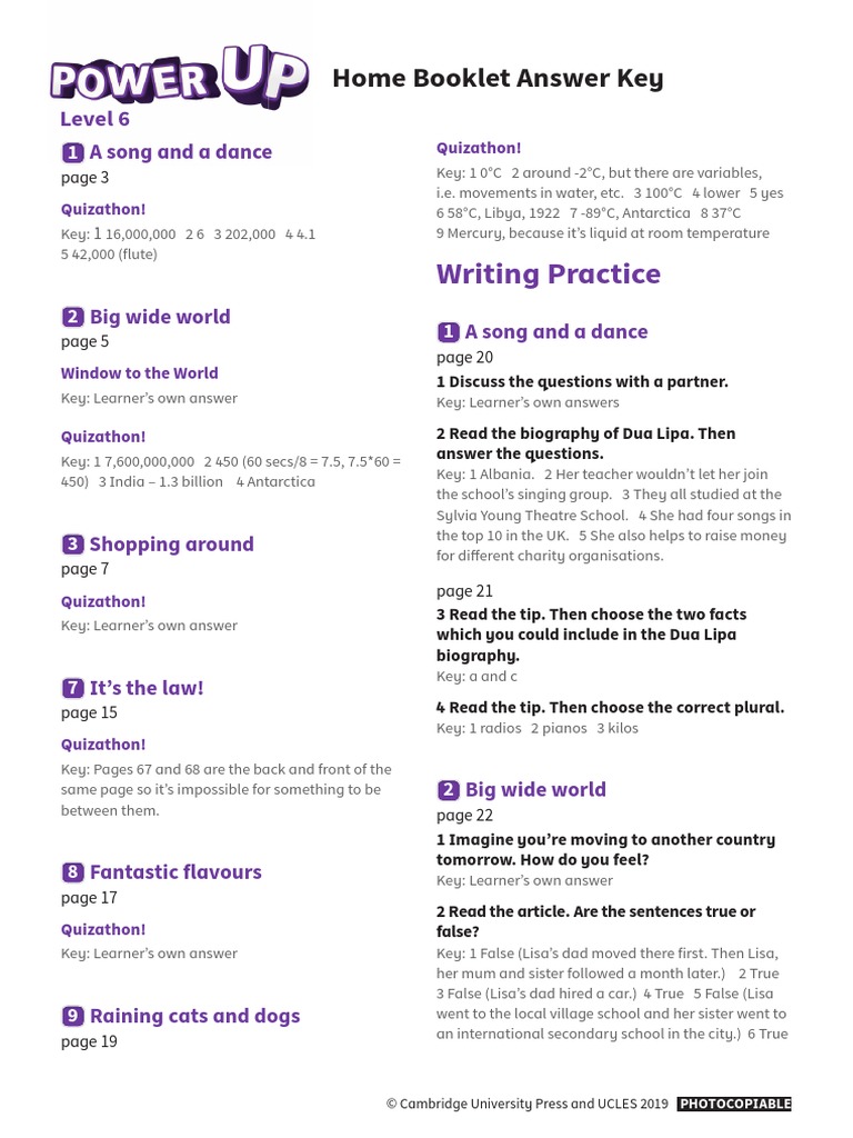 Writing Practice: Home Booklet Answer Key | PDF