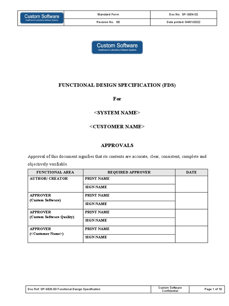 SF-GEN-02 FDS Template | PDF | Specification (Technical Standard ...