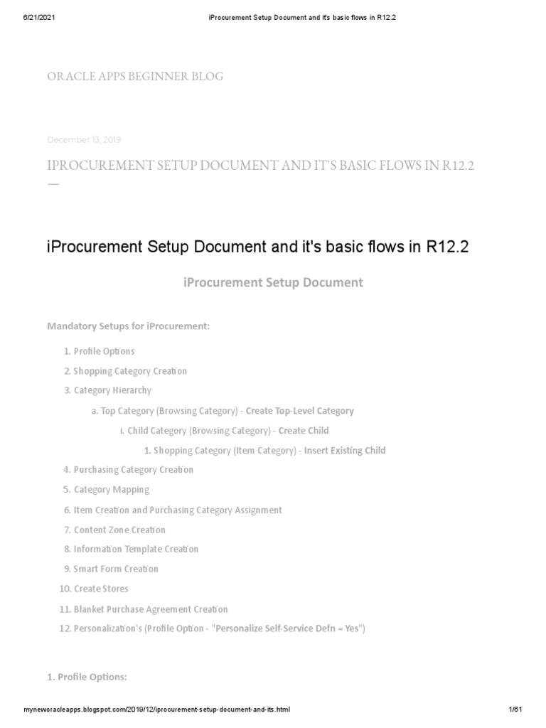 Iprocurement Setup Document and It'S Basic Flows in R12.2 | PDF | Procurement | Commodity