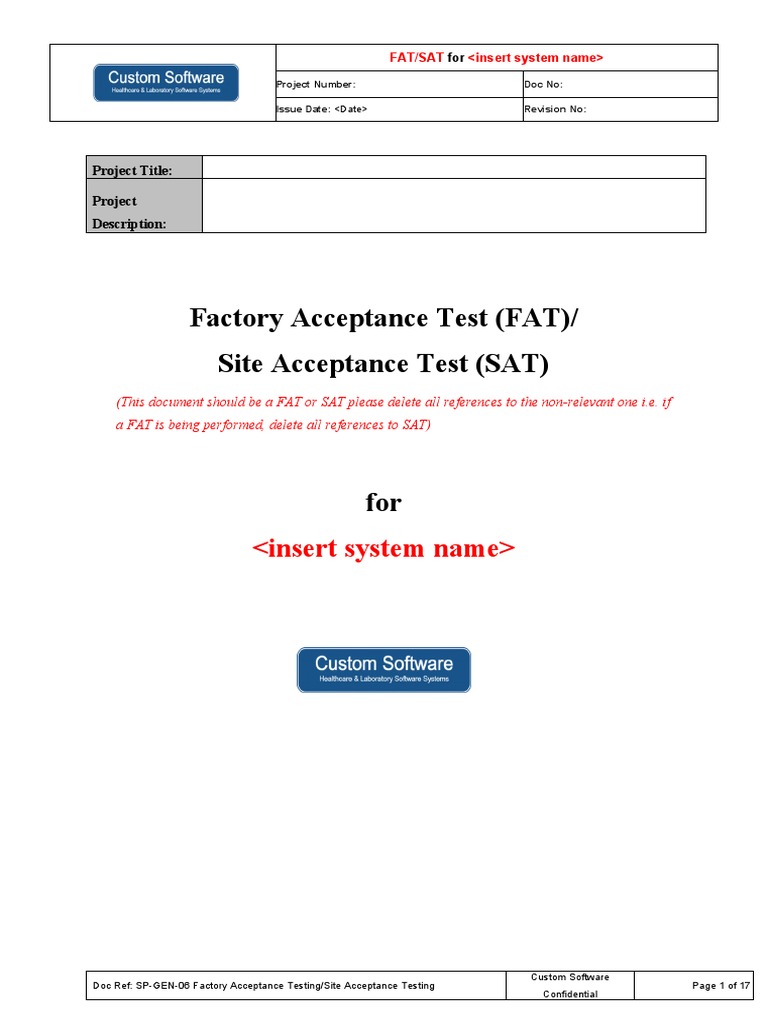 Factory Acceptance Test (FAT) / Site Acceptance Test (SAT) | PDF ...