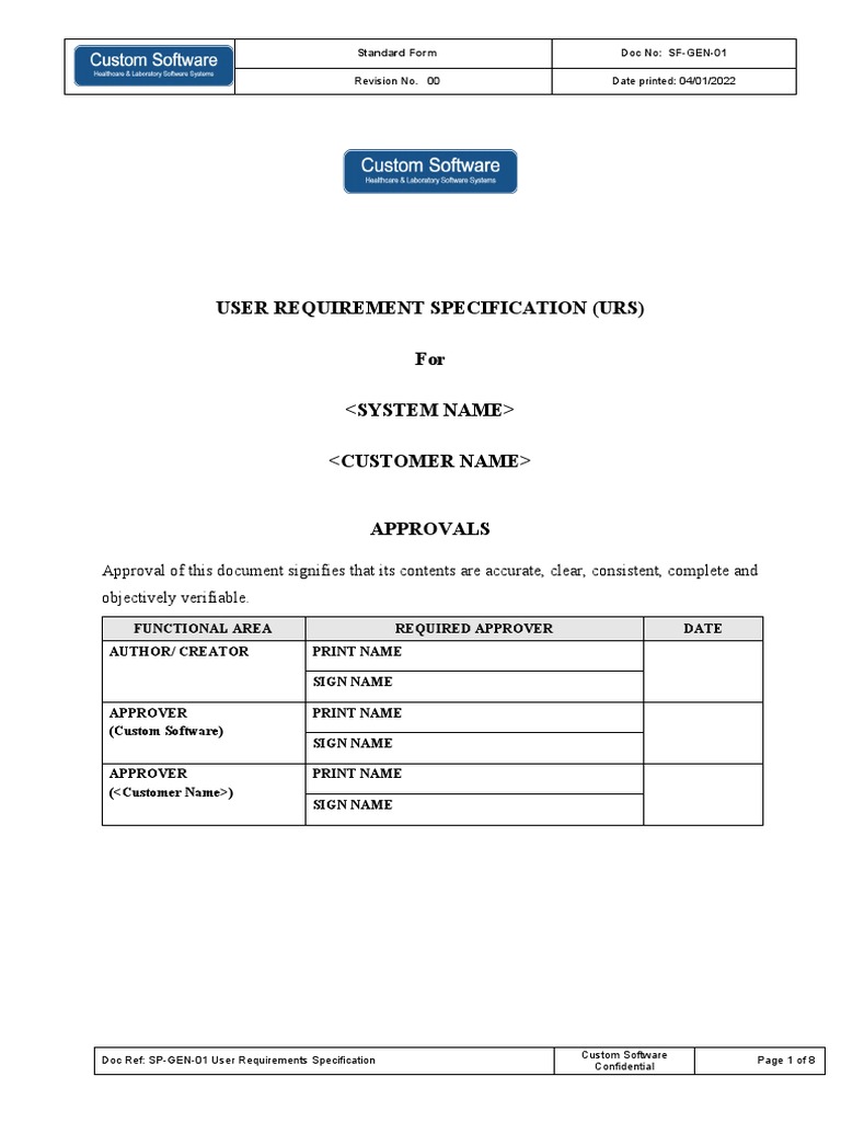 User Requirement Specification for the System Developed for | PDF ...