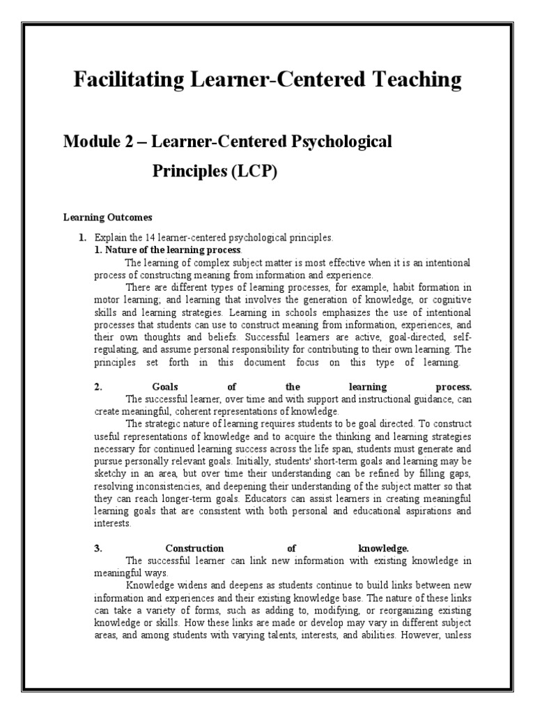 Module 2 Facilitating Learner Centered Teaching (1) LOU | PDF | Learning | Motivation