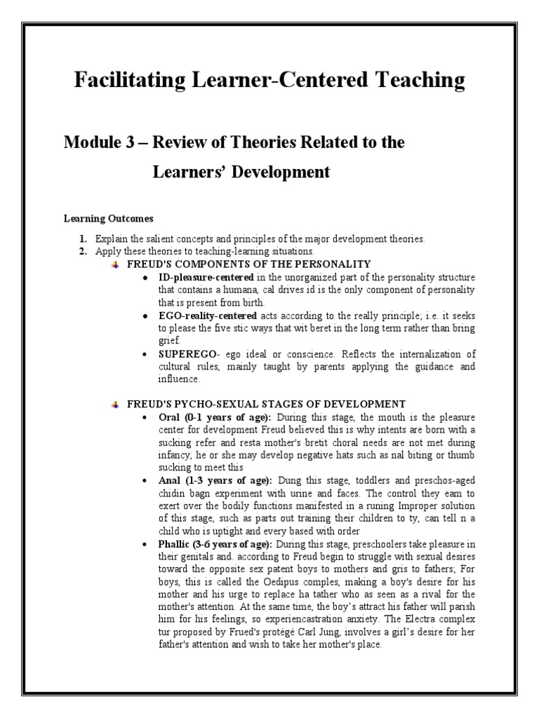 Facilitating Learner-Centered Teaching: Module 3 - Review of Theories Related To The Learners ...