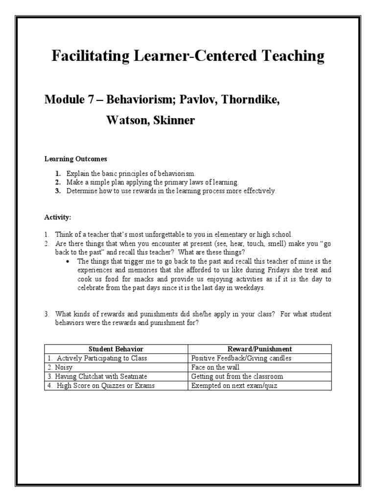 Module-7-Facilitating-Learner-Centered-Teaching LJ | PDF | Behaviorism | Reinforcement
