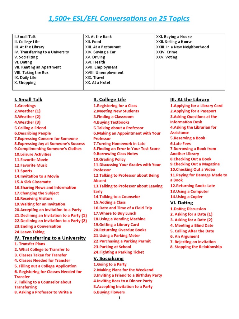 1,500 ESL/EFL Conversation Topics | PDF | Voting | Grocery Store