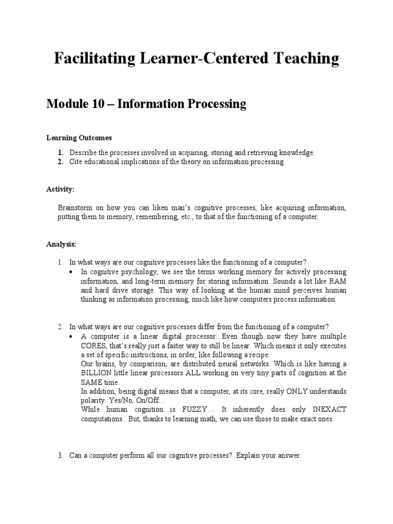 Module 10 Facilitating Learner Centered Teaching | Download Free PDF | Memory | Recall (Memory)