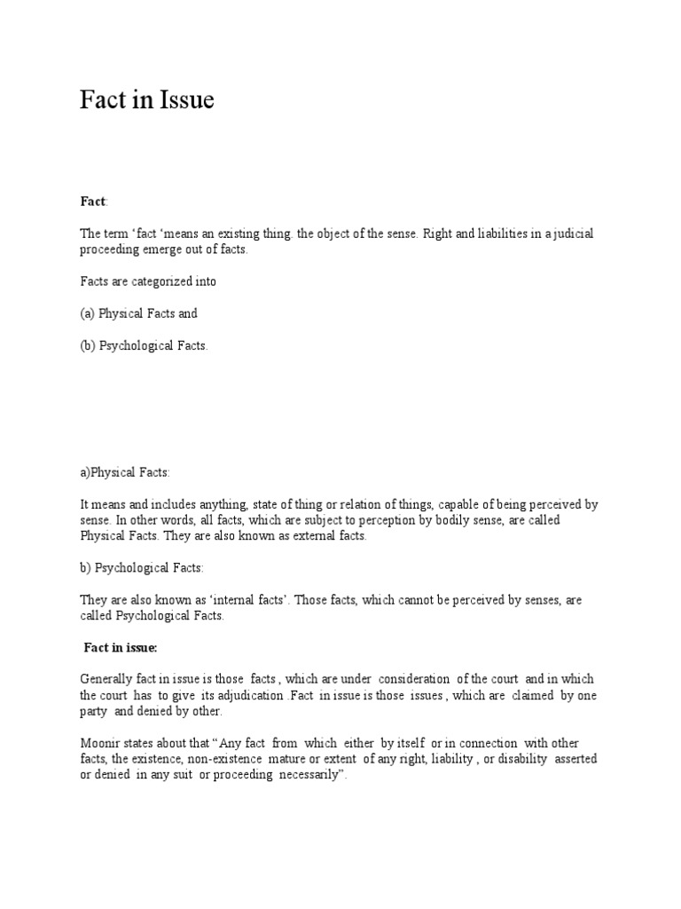 Fact in Issue | PDF | Evidence (Law) | Evidence