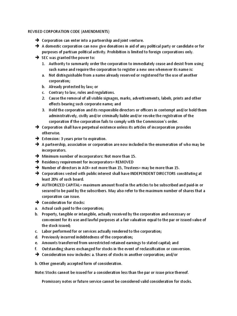 Revised Corporation Code | PDF | Board Of Directors | Stocks