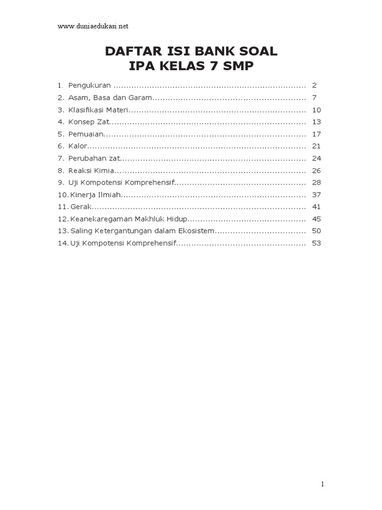 Bank Soal Ipa Kelas 7 | PDF