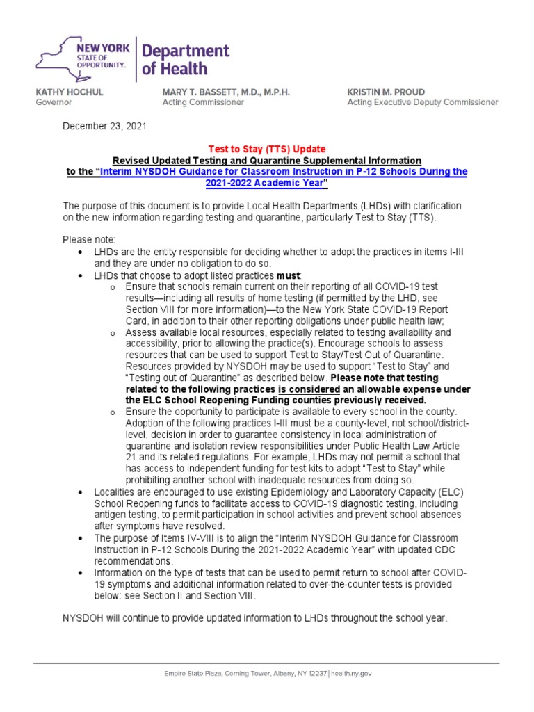 Test To Stay Memo 12-23-21 | PDF | Over The Counter Drug | Quarantine