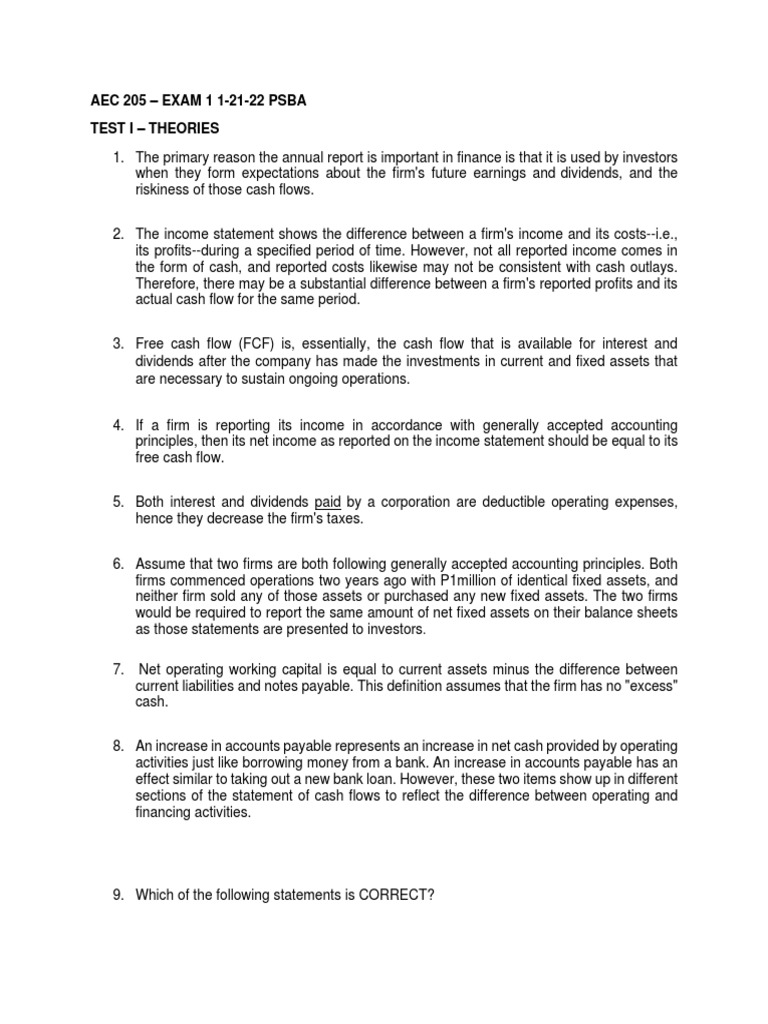AEC 205 - EXAM 1 1-21-22 PSBA Test I - Theories | PDF