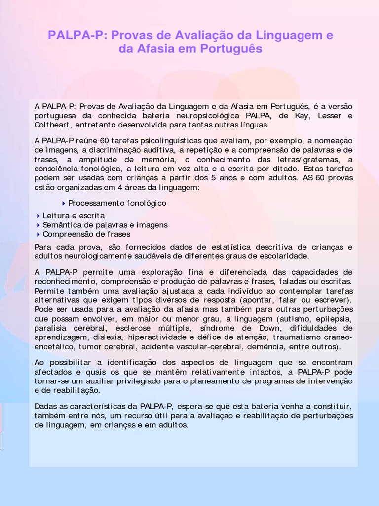 PALPA | PDF | Neuropsicologia | Cognição