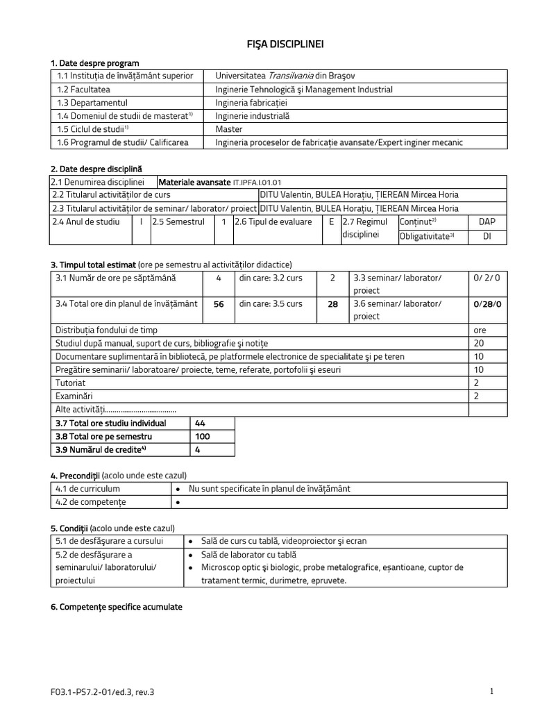 MA IPFA Fisa Disciplinei 2020-2021 | PDF