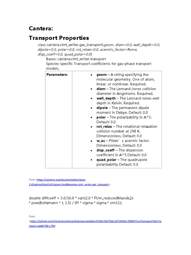 Fluid Properties in Cantera | PDF | Diffusion | Flux