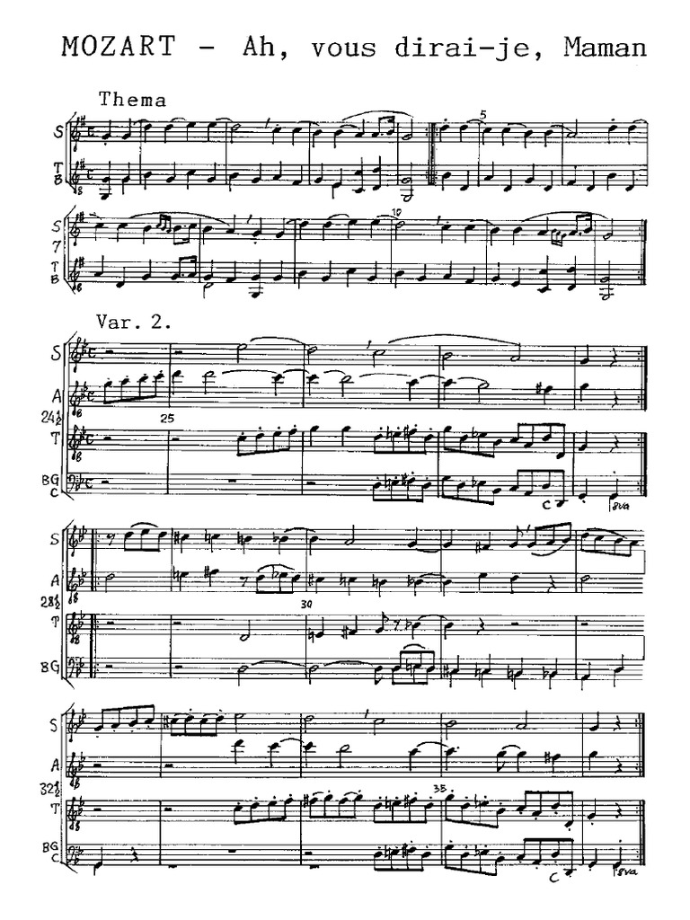 Mozart, 12 Variations On Ah Vous Dirais-Je, Maman, K.265 For 4 Flutes ...