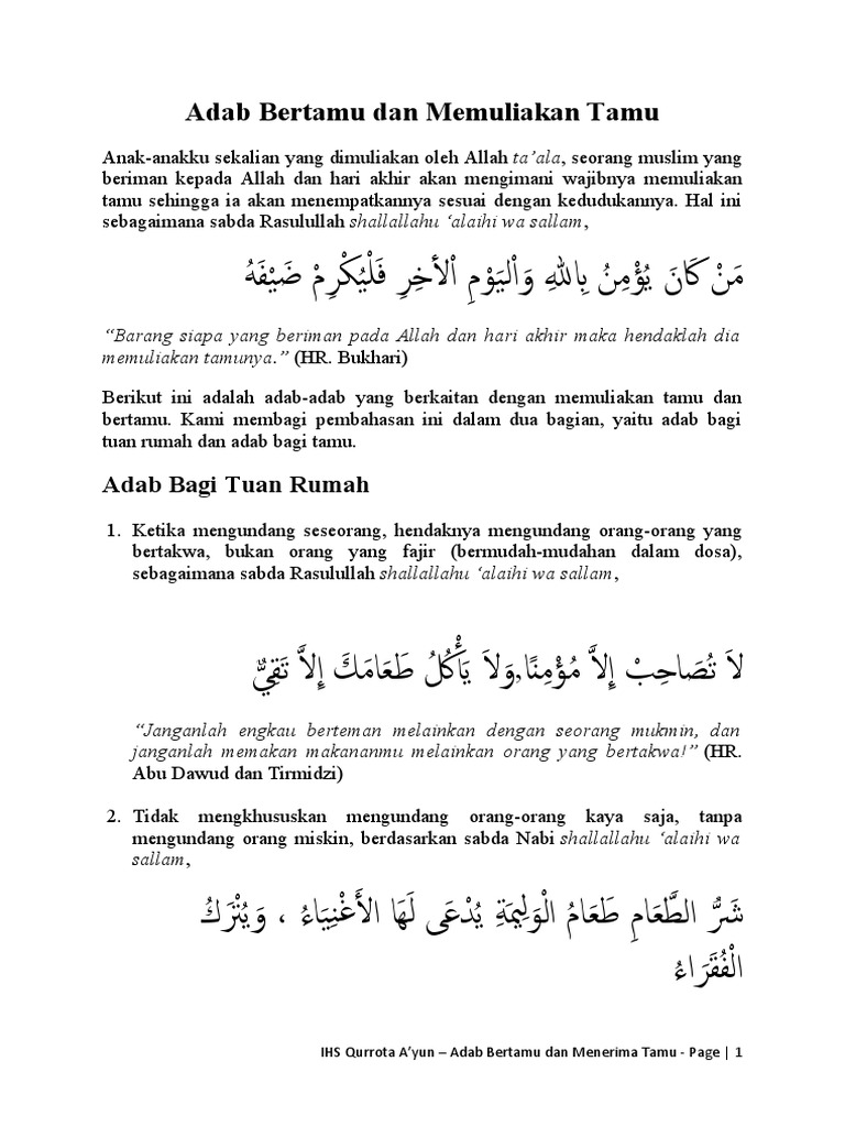 Adab Bertamu Dan Memuliakan Tamu | PDF