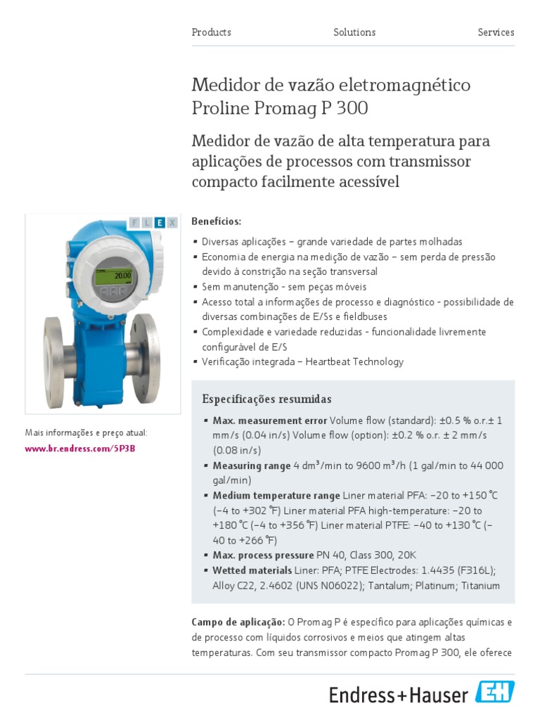 Medidor de Vazão Promag P 300 | PDF | Mecânica de continuidade ...