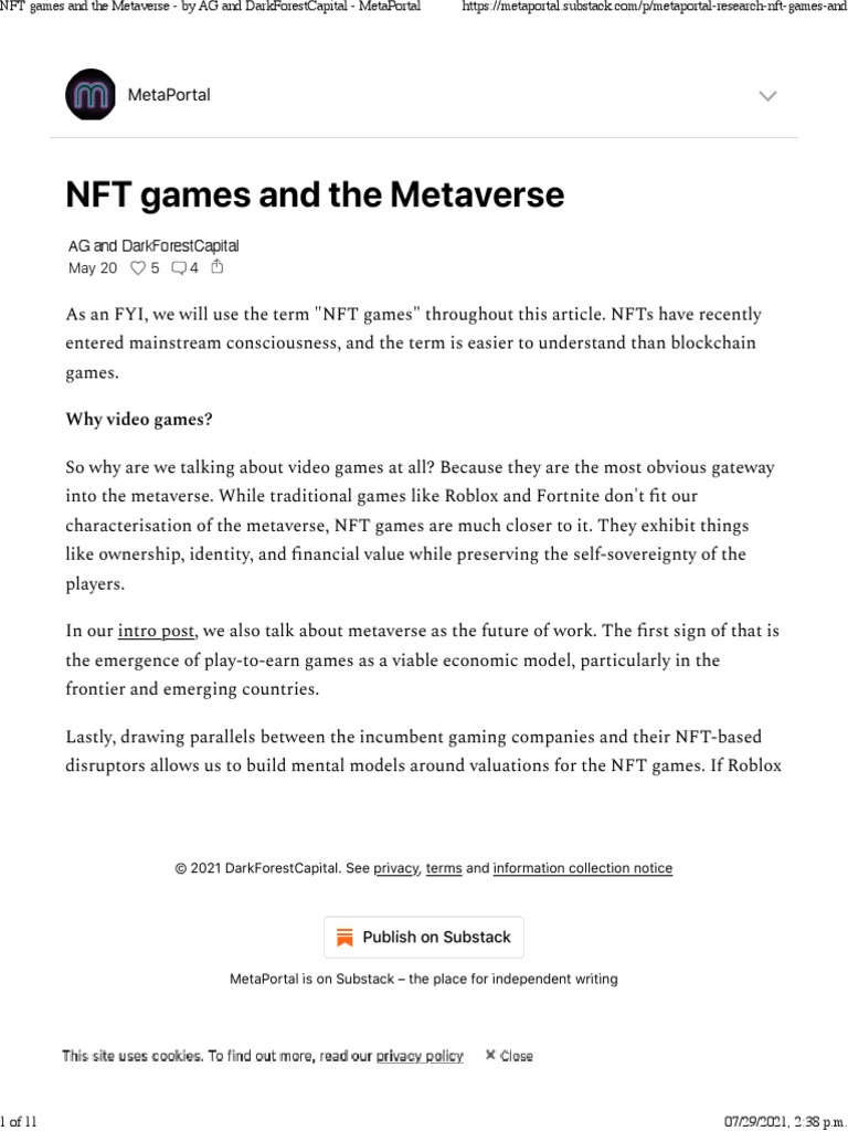 NFT Games and The Metaverse - by AG and DarkForestCapital - MetaPortal ...