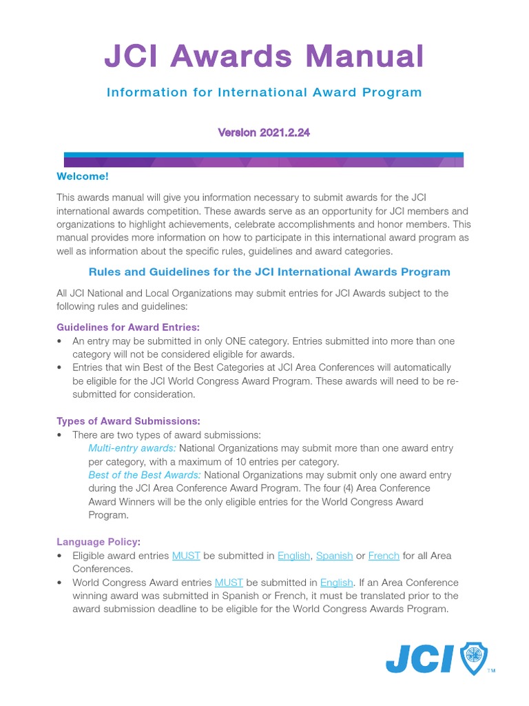 JCI Awards Manual: Information For International Award Program | PDF ...