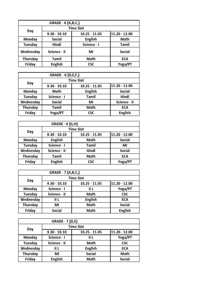 ZOOM ONLINE CLASS-TIMETABLE - GRADE 6 To 10 | Download Free PDF | Science