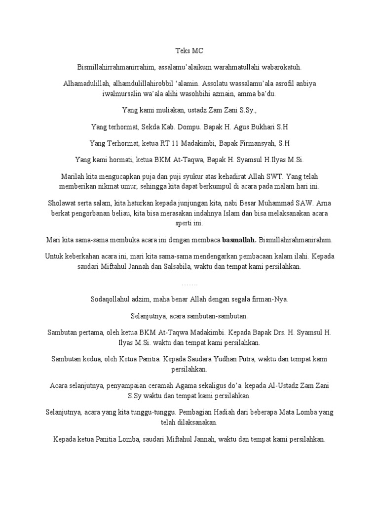 Teks MC Acara Lomba Islami | PDF | Agama & Spiritualitas