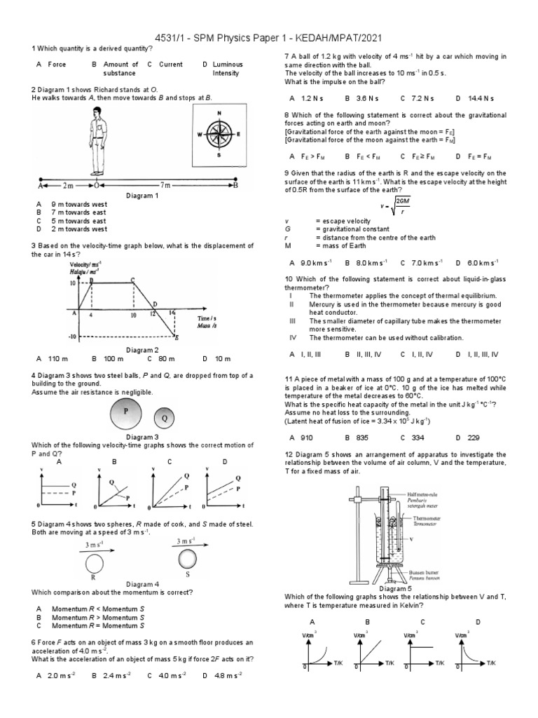 2021 Kedah Fizik MPAT Paper 1 | PDF | Thermometer | Transformer