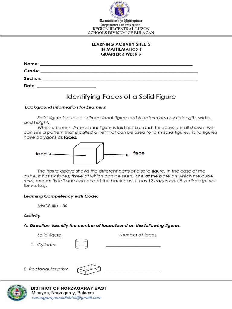 Identifying Faces of A Solid Figure: Background Information For ...