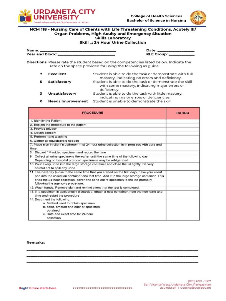 24 Hour Urine Collection Checklist | PDF | Nursing | Patient