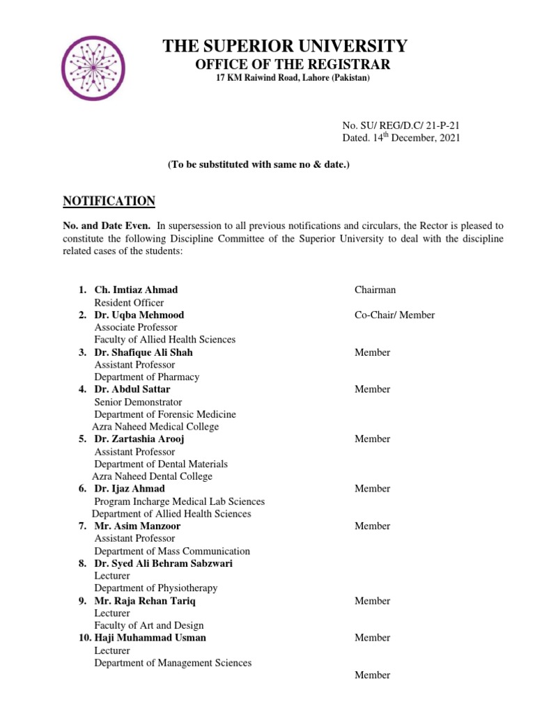 Constitution of Discipline Committee | PDF | Justice | Crime & Violence